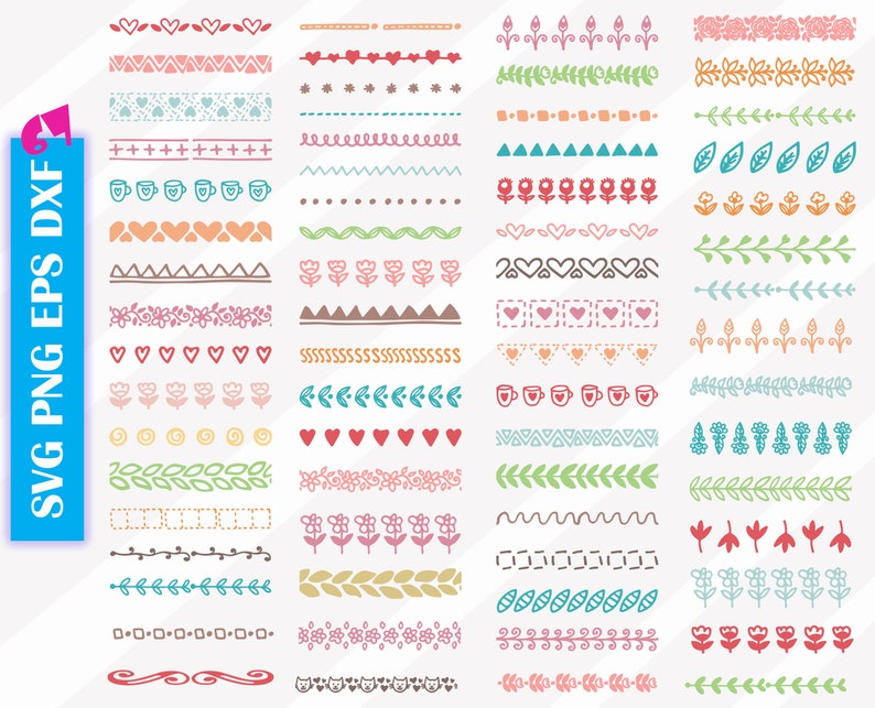 67 Floral Leafy Geometric Border Divider Separator SVG, SVG Files for ...