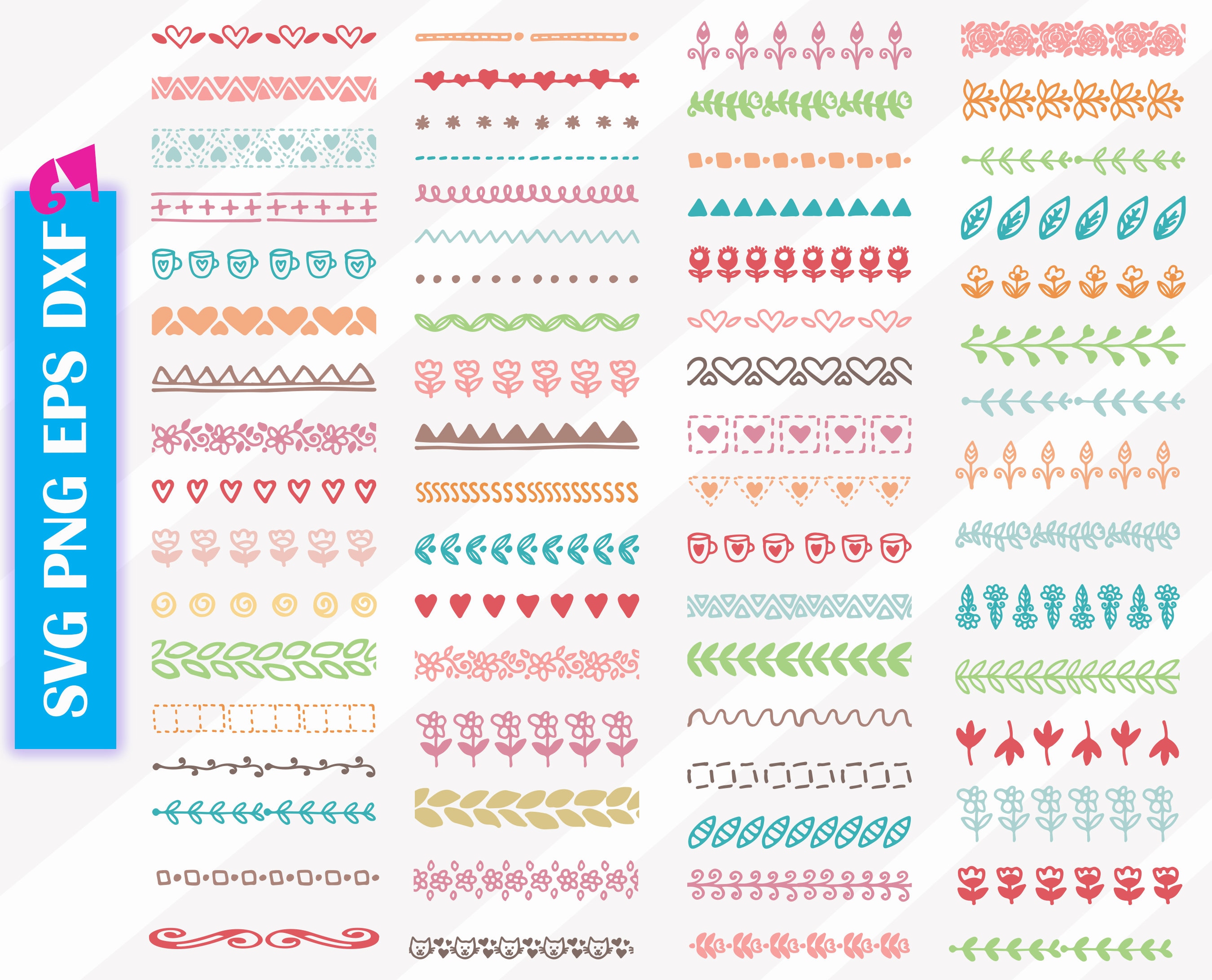 67 Floral Leafy Geometric Border Divider Separator SVG SVG - Etsy Australia