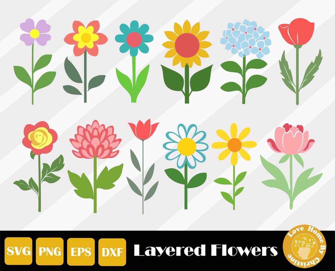 Layered Flowers Svg, Cut File, Flower Svg, Sunflower Svg, Floral ...