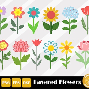Layered Flowers Svg, Cut File, Flower Svg, Sunflower Svg, Floral ...