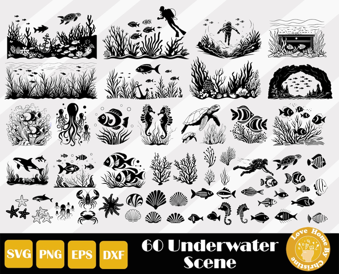 Underwater Scene Svg, Coral Reef Svg, Seaweed Svg, Underwater Landscape ...