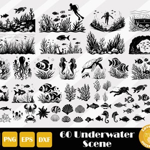 Underwater Scene Svg, Coral Reef Svg, Seaweed Svg, Underwater Landscape ...