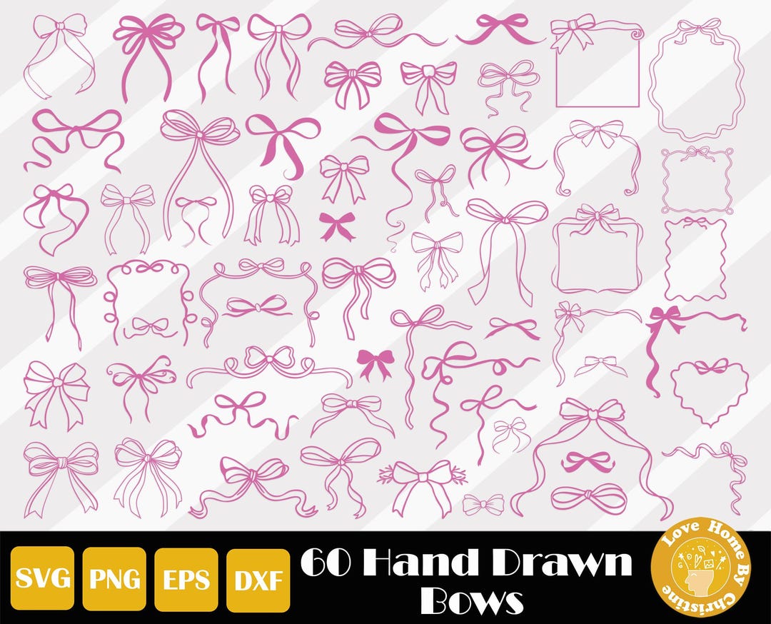 Bow Svg Bundle, Wavy Borders Svg, Christmas Bow Frame, Hand Drawn ...