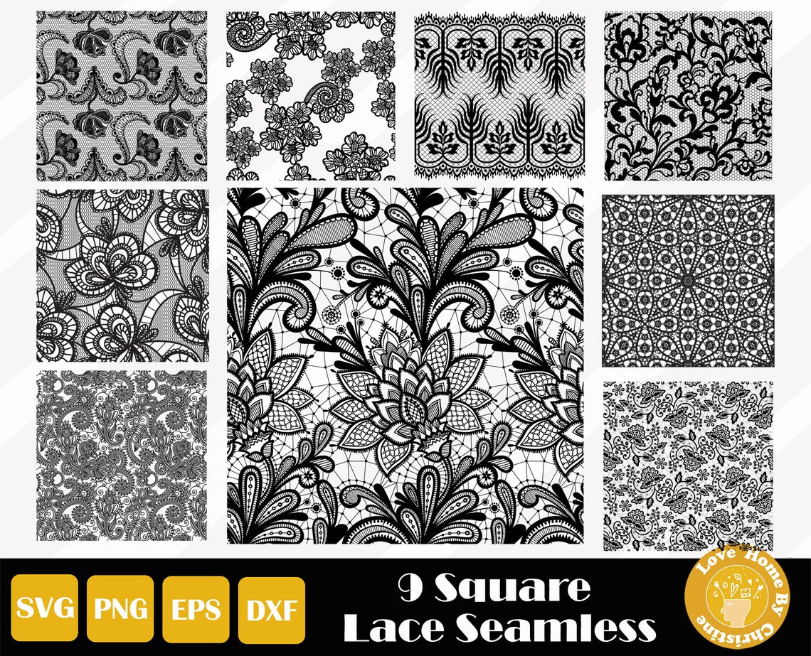 9 Square Lace Seamless Svg, Floral Lace Svg, Scrapbook Paper, Lace ...