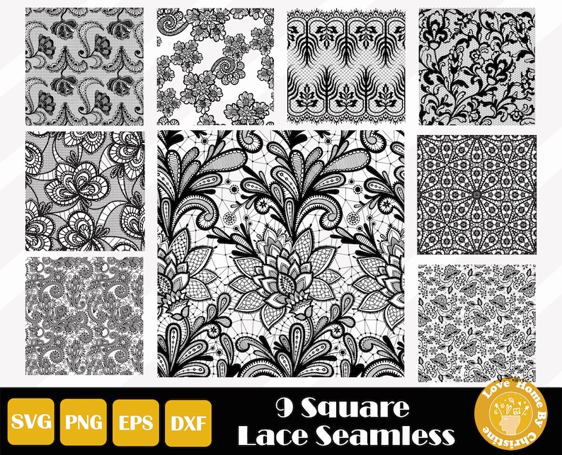 9 Square Lace Seamless Svg, Floral Lace Svg, Scrapbook Paper, Lace ...