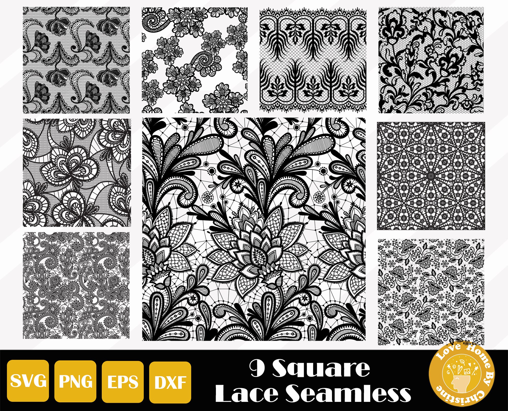9 Square Lace Seamless Svg Floral Lace Svg Scrapbook Paper - Etsy
