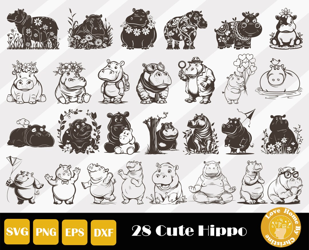 Wildflower Hippo Svg, Hippo Flowers Svg, Cute Hippo Svg, Hippopotamus ...