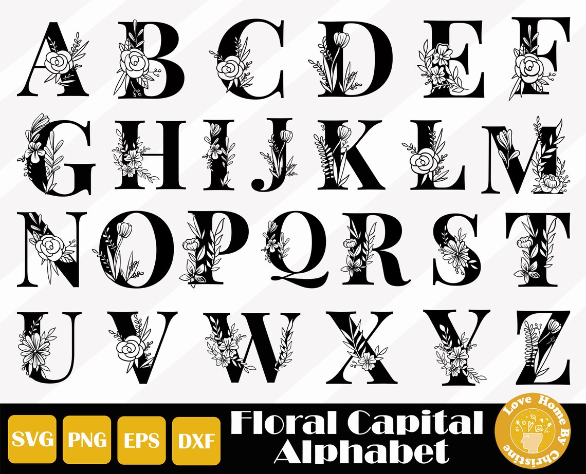 26 Floral Capital Alphabet Svg Floral Letter Cut File - Etsy