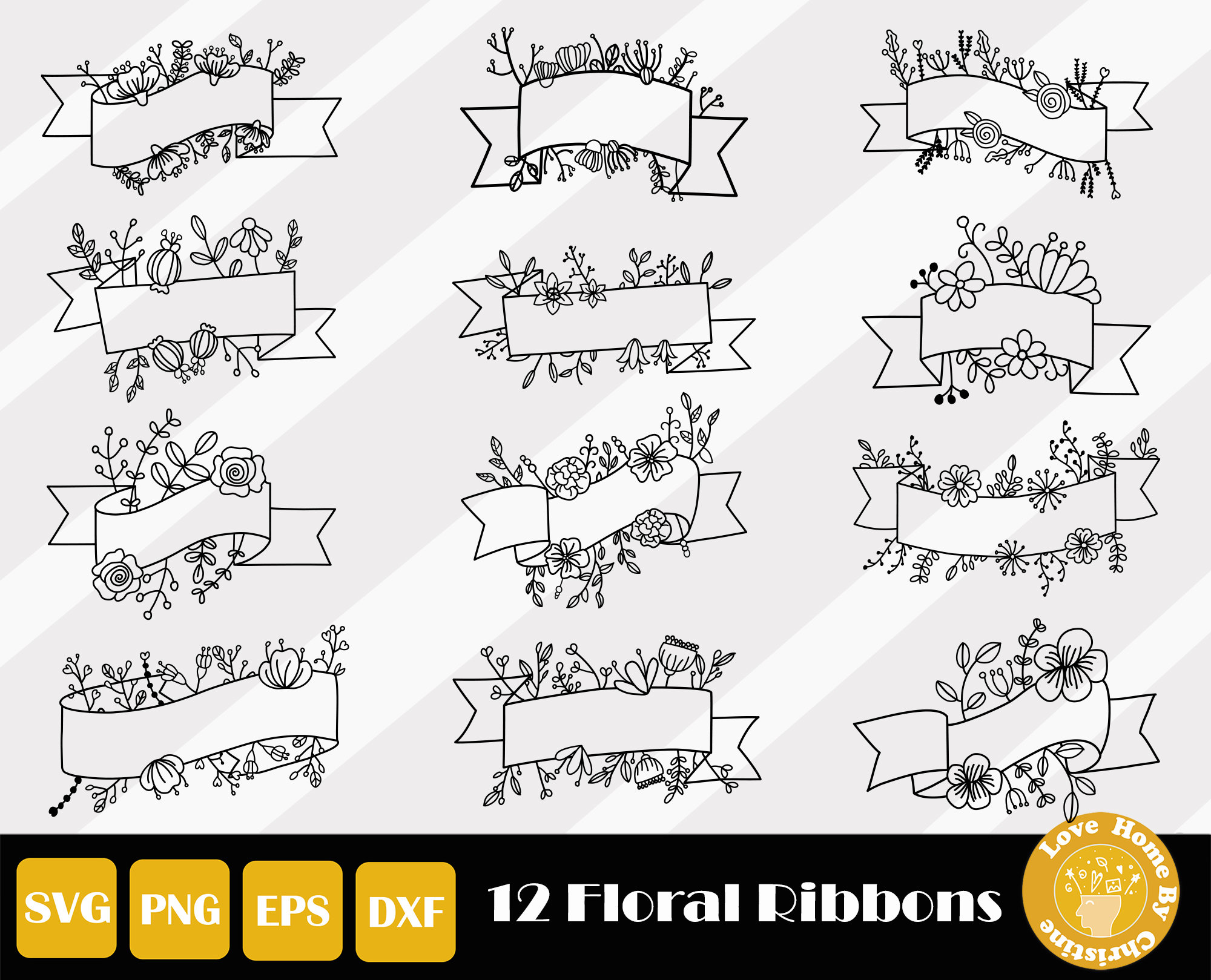12 Floral Ribbon Svg Floral Banner Svg Floral Frame Svg - Etsy Australia