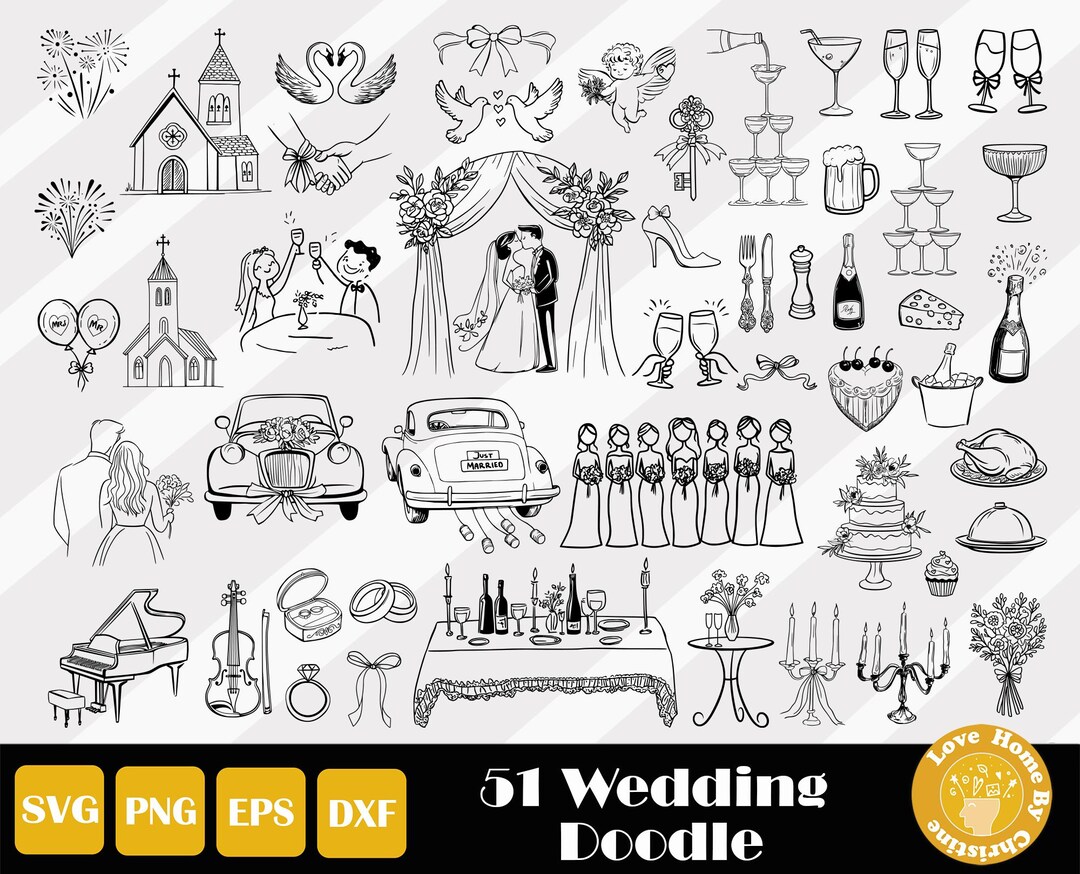 Wedding Icon Set, Wedding Party Icons, Wedding Day Icons, Champagne ...