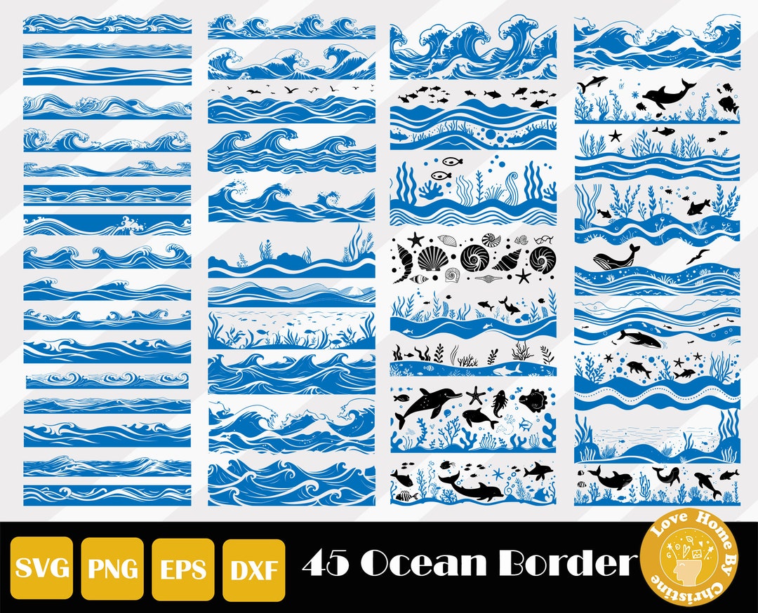Ocean Border Svg, Ocean Themed Border Svg, Ocean Life Svg, Nautical Svg ...