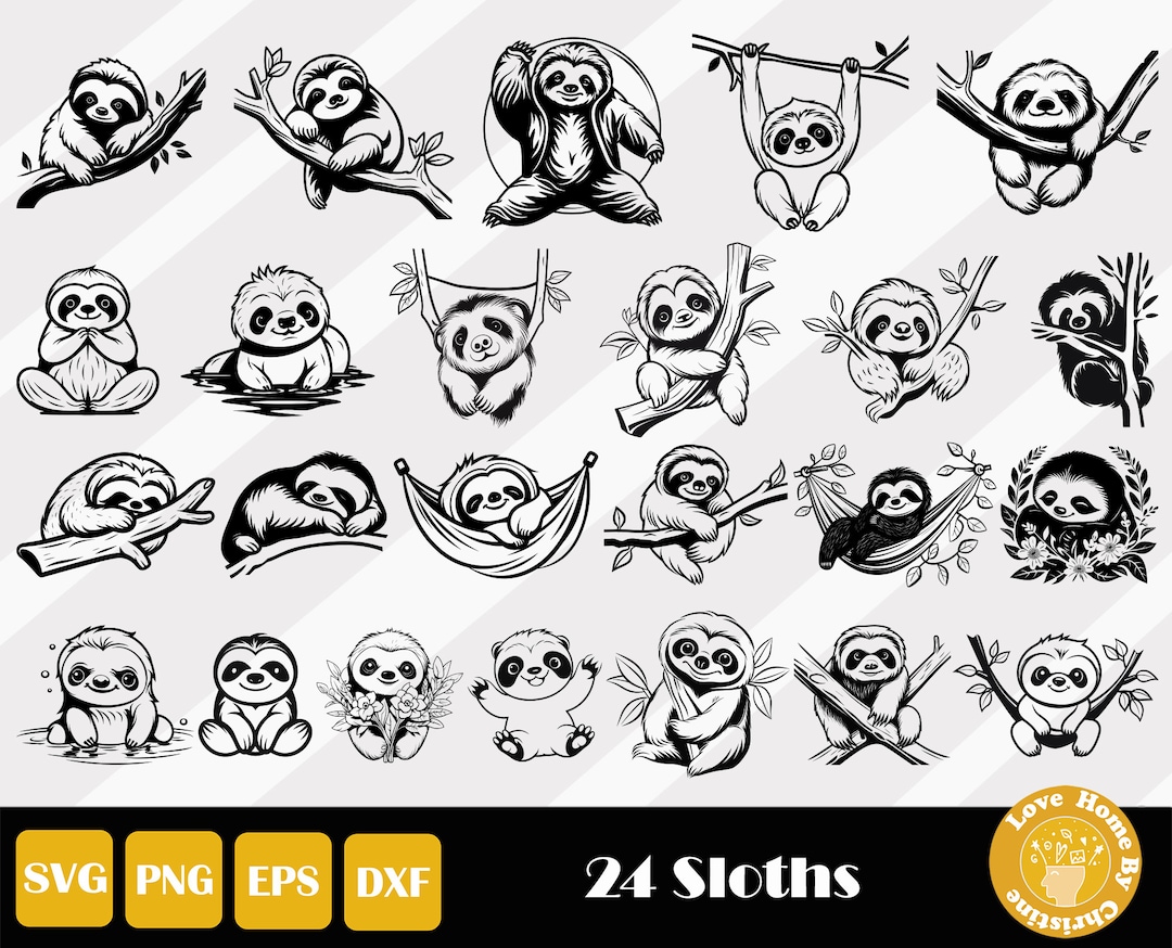 24 Sloth Svg, Sloth Cut File, Sloth Clipart, Sleeping Sloth Svg ...