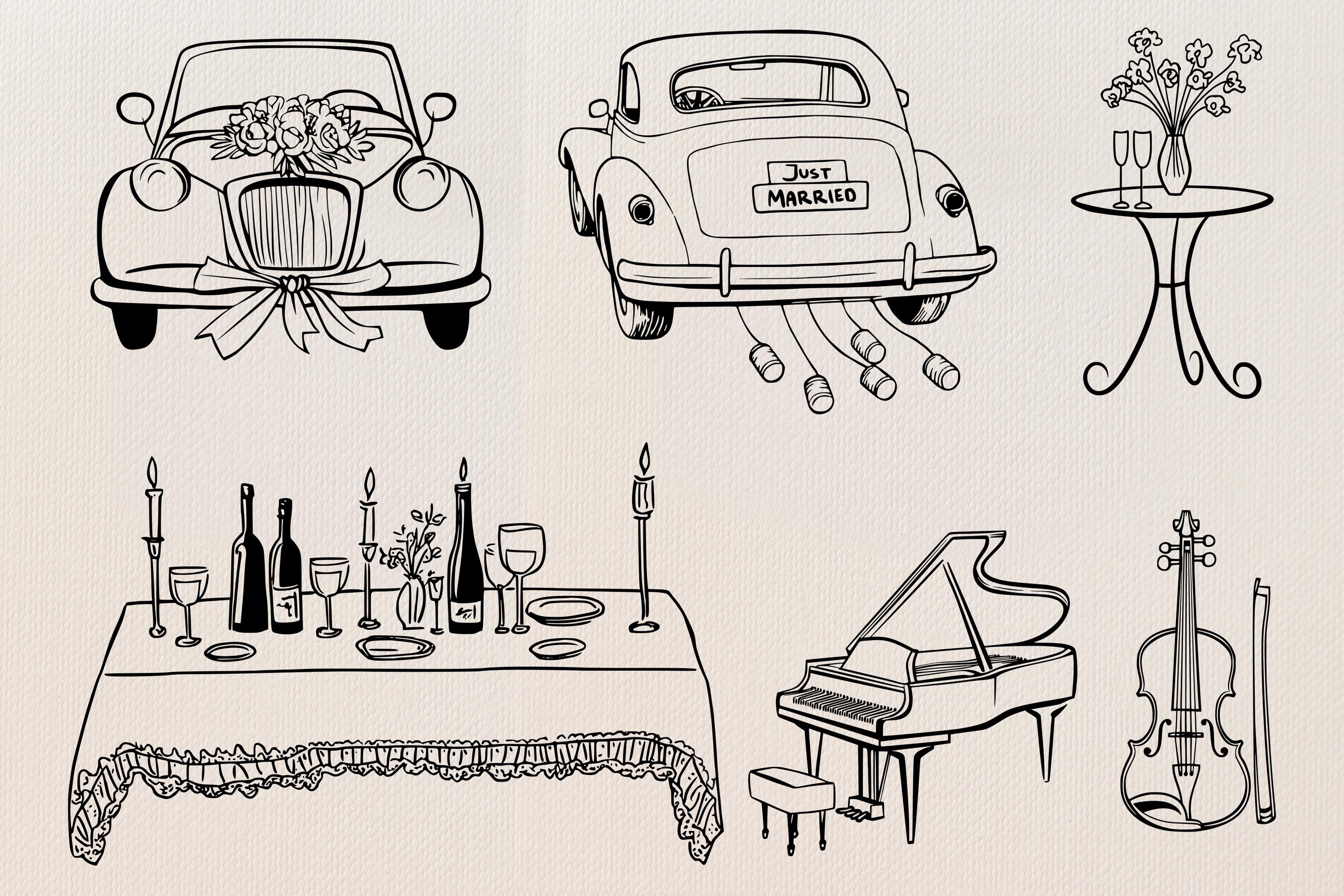Wedding Icon Set, Wedding Party Icons, Wedding Day Icons, Champagne ...