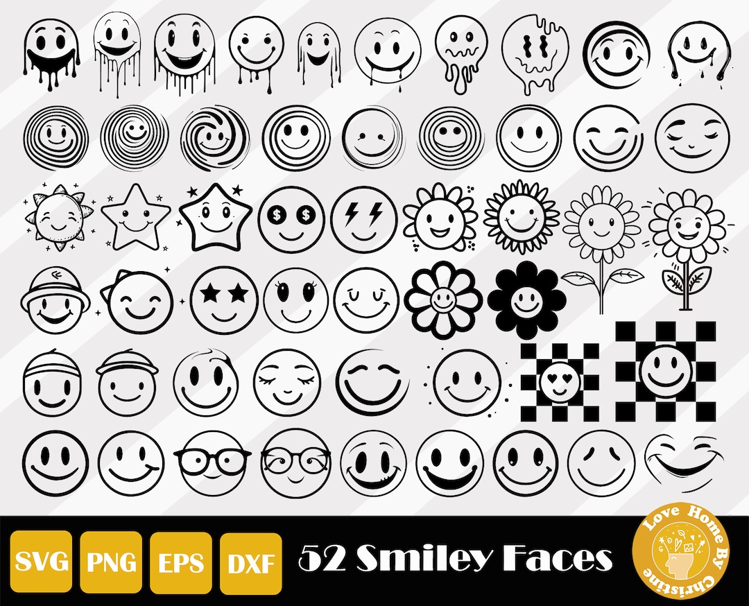 52 Smiley Face Svg, Happy Face Svg, Drippy Smiley Svg, Checkered Smiley ...