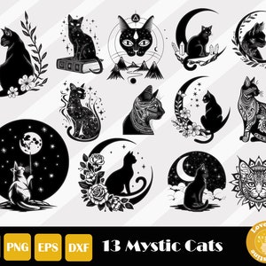 13 Mystic Cat Svg, Celestial Svg, Moon Cat Svg, Mystic Moon, Black Cat ...