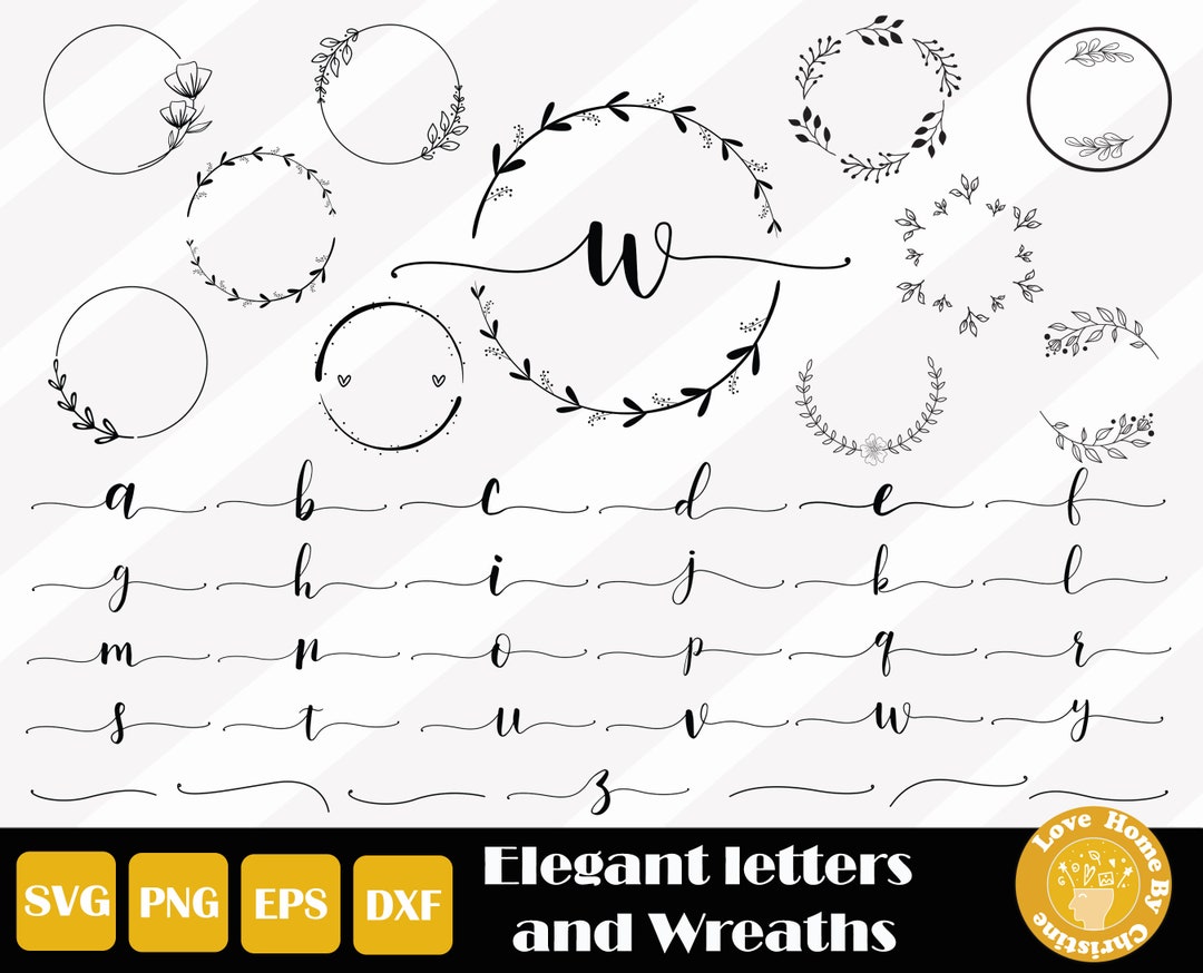 Elegant Fonts SVG, Wedding Fonts SVG, Floral Wreath SVG Files for ...