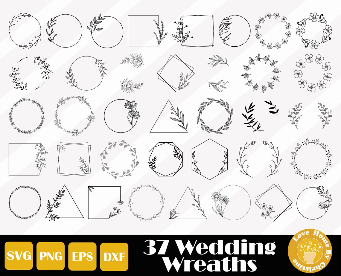 37 Floral Wreath Svg, Wedding Wreath Svg, Floral Circle Svg, Flower ...