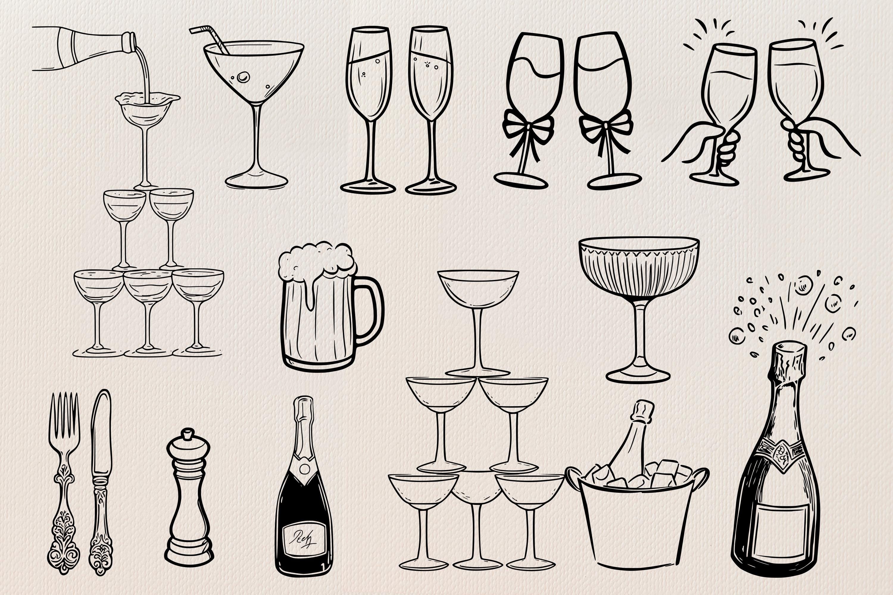 Wedding Icon Set, Wedding Party Icons, Wedding Day Icons, Champagne ...