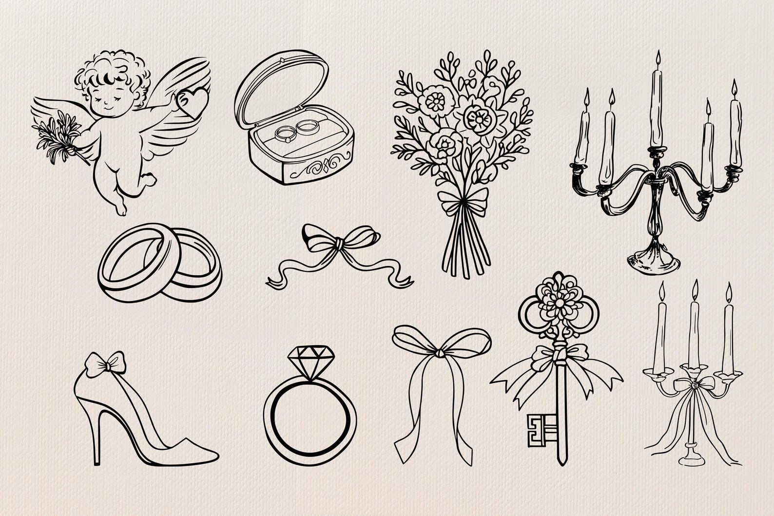 Wedding Icon Set, Wedding Party Icons, Wedding Day Icons, Champagne ...