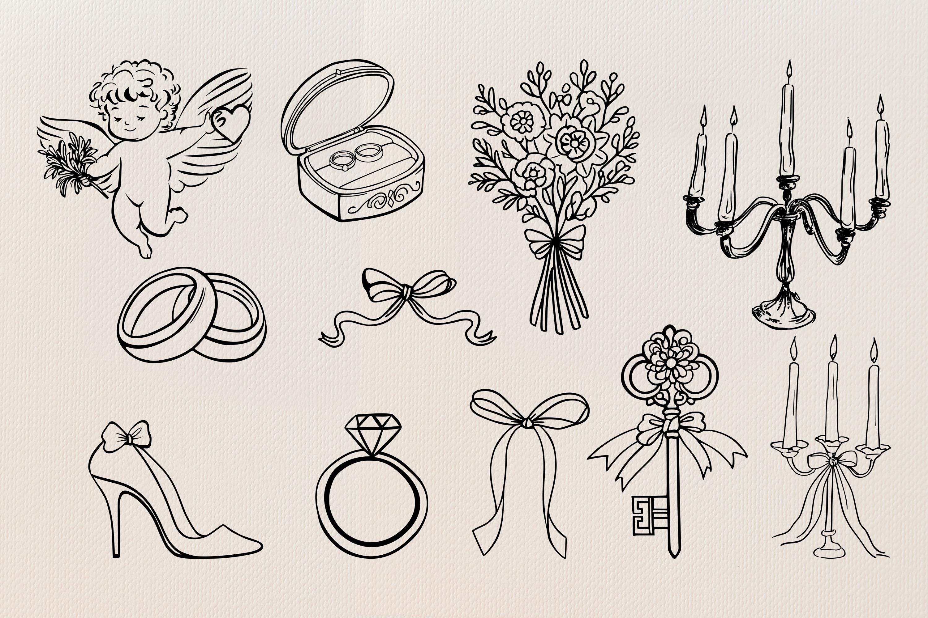 Wedding Icon Set, Wedding Party Icons, Wedding Day Icons, Champagne ...