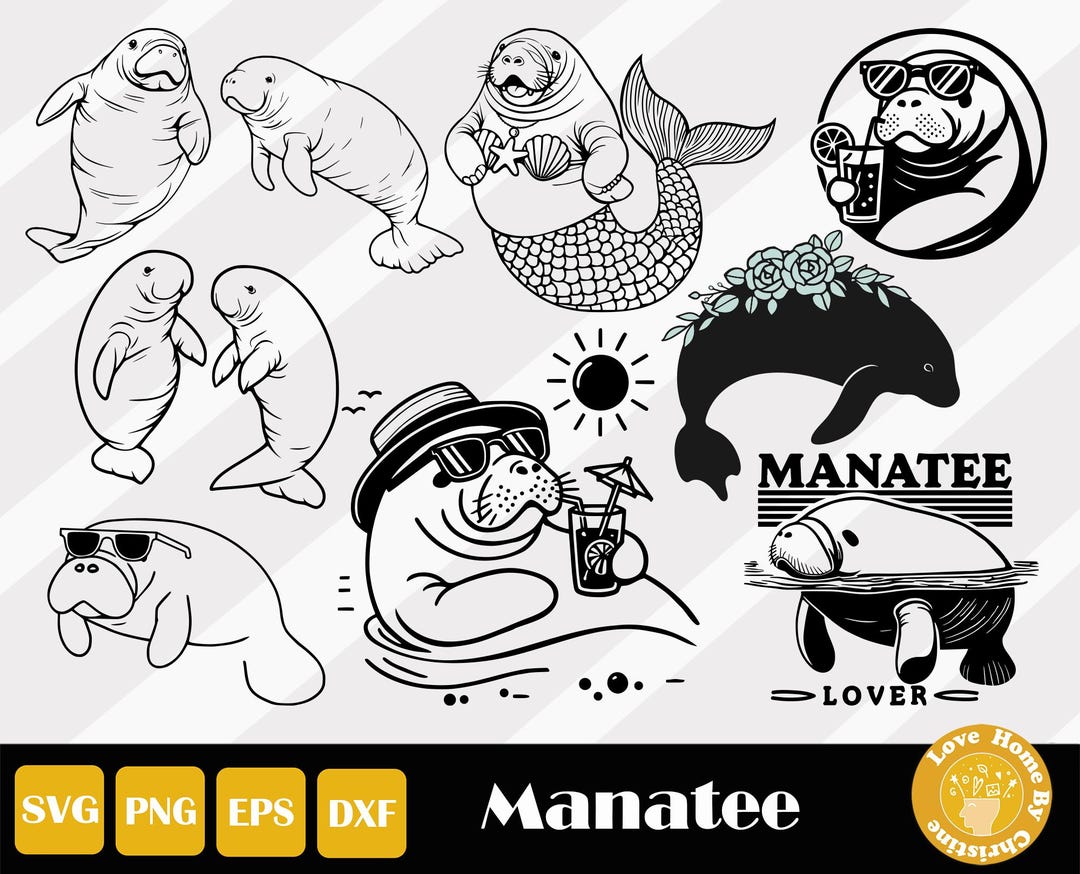 Cute Manatee Svg, Baby Manatee Svg, Manatee Clipart, Manatee Silhouette ...