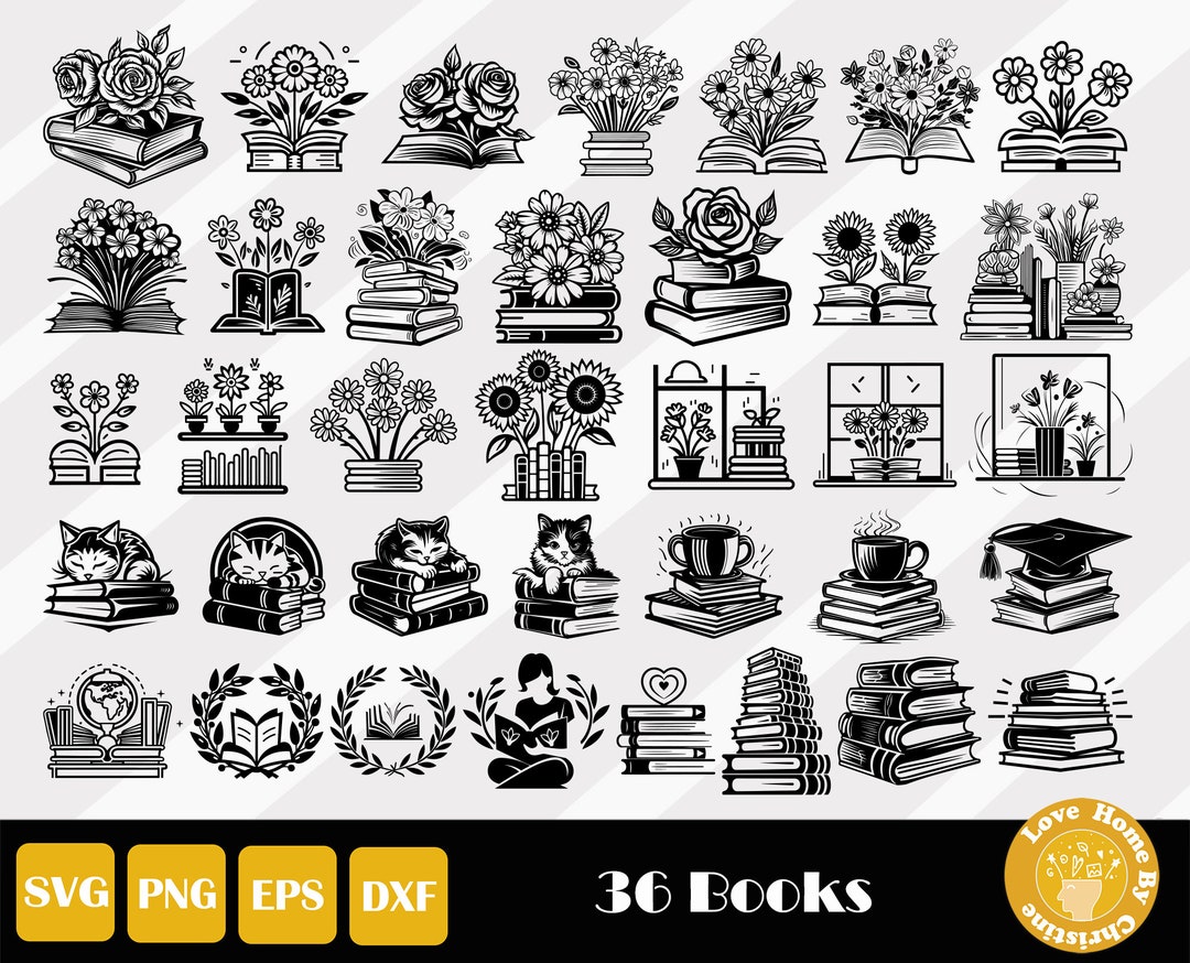 36 Books Svg, Book Lover Svg, Book Nerd Svg, Stacked of Books Svg ...