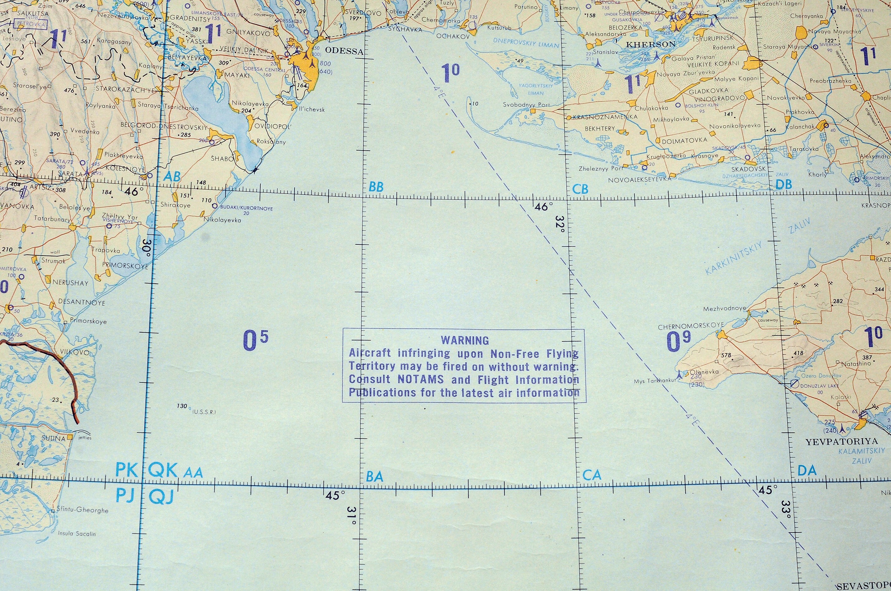 Operational Navigation Chart Aeronautical Black Sea Rare Large 1980 Map ...