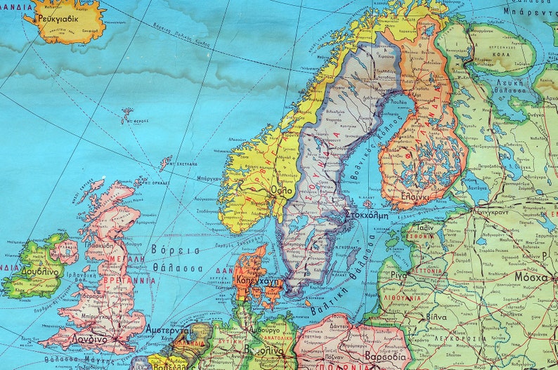1983 Map of Europe Political School Map Pull Down Chart - Etsy