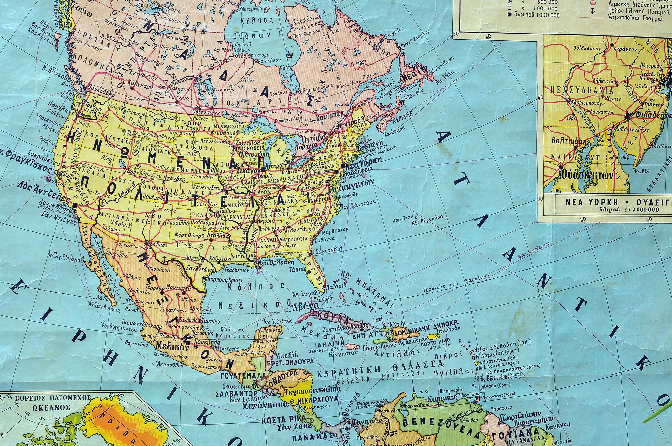 Large America Map Real Vintage School Map Map Wall Decor School Charts ...