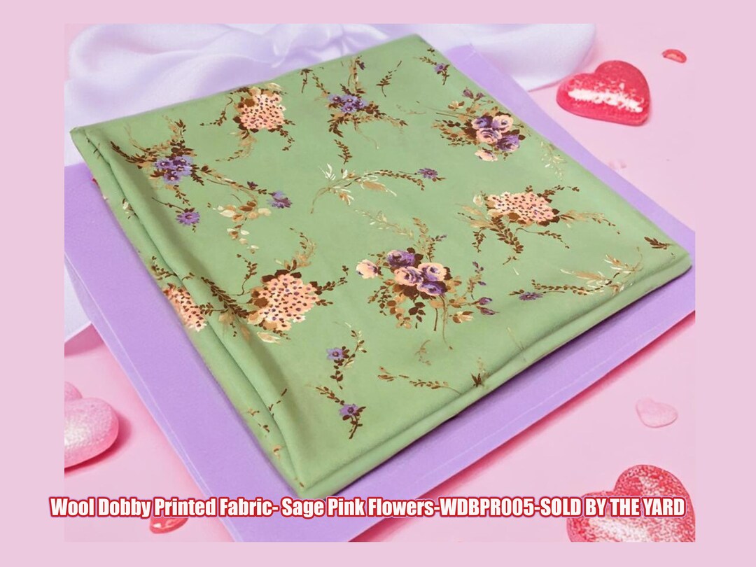 Wool Dobby Printed Fabric-sage Pink Flowers-wdbpr005-sold by the Yard ...