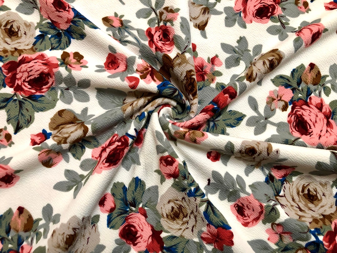 Liverpool Print Fabric-ivory Pink Blue Gray Roses-lvpr023-sold by the ...
