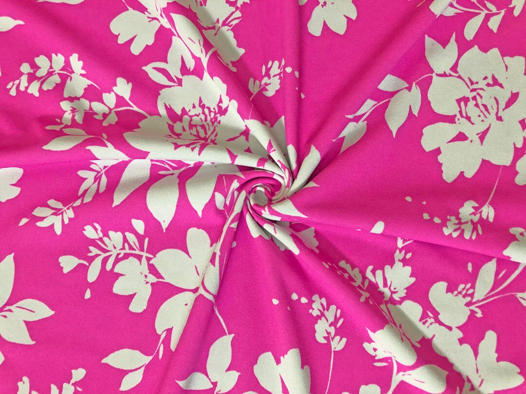 Techno Crepe Printed Fabric-hot Pink White Paired Flowers-tcrp073-sold ...