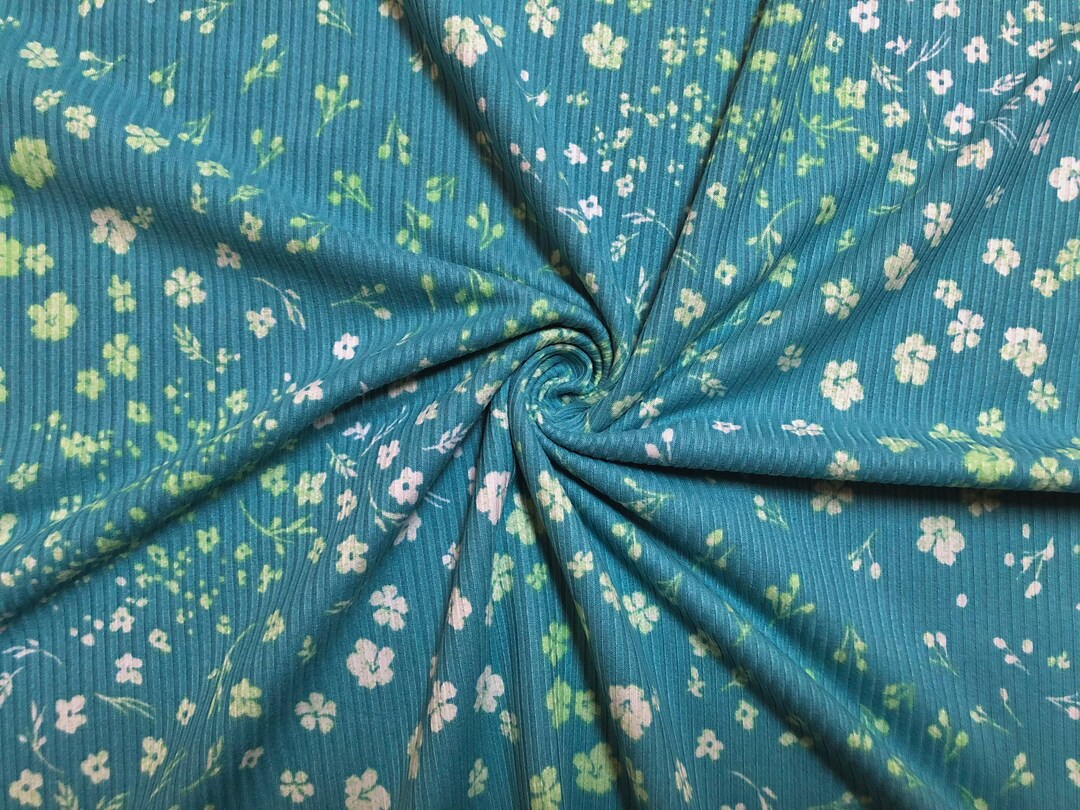 Green Neon Green Ivory Shadowed Flowers Poly Rayon Spandex Rib 2X2 ...