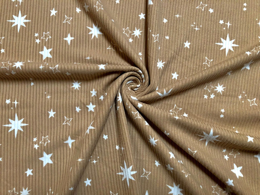 Sand White Stars Poly Rayon Spandex Rib 2X2 Print Fabric - Etsy