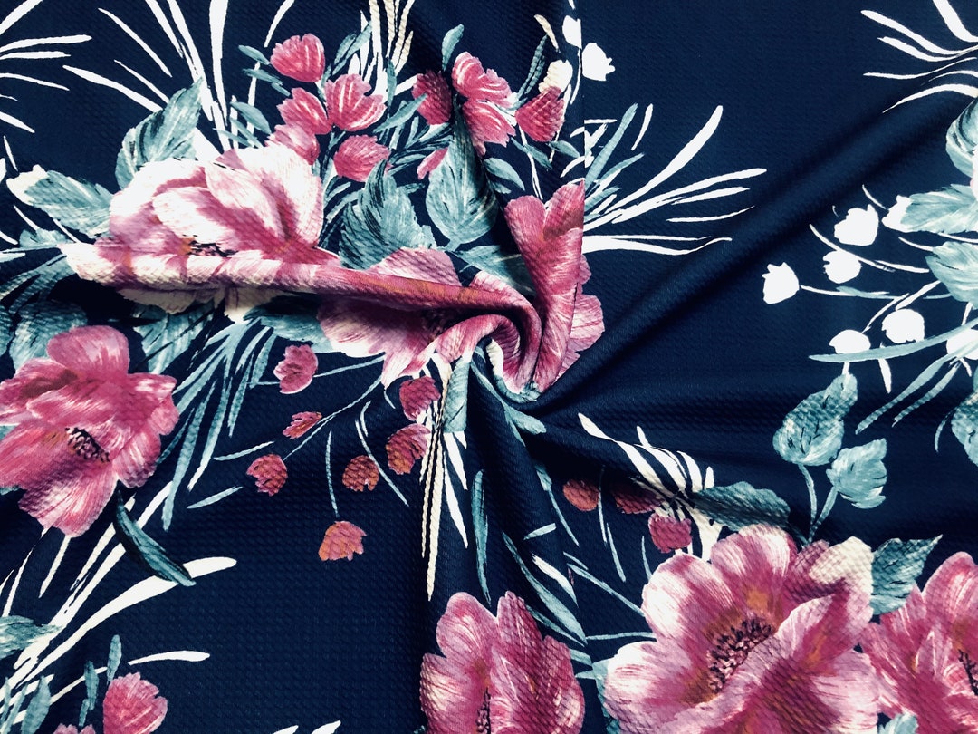 Bullet Printed Fabric-navy Blue Magenta Teal White Carnations-bpr228 ...