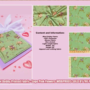 Wool Dobby Printed Fabric-sage Pink Flowers-wdbpr005-sold by the Yard ...
