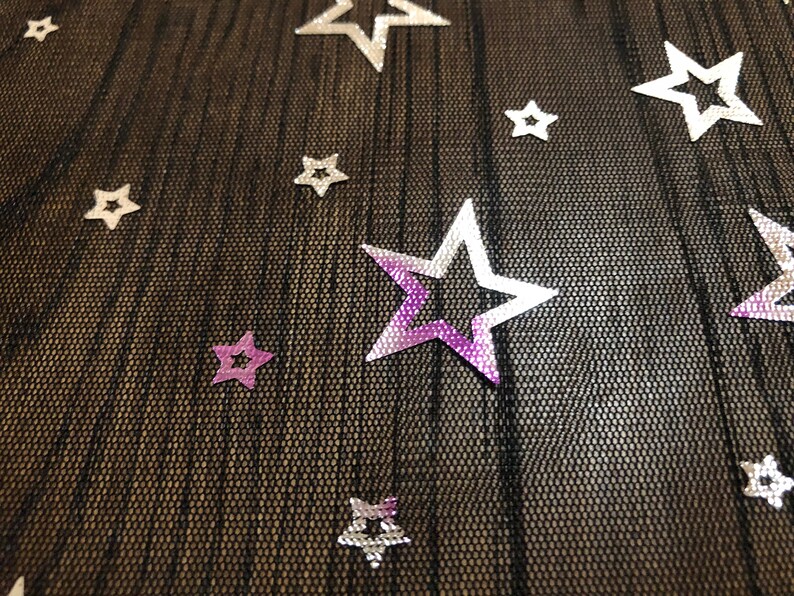 Purple Silver Metallic Stars on Mesh Print Fabric - Etsy