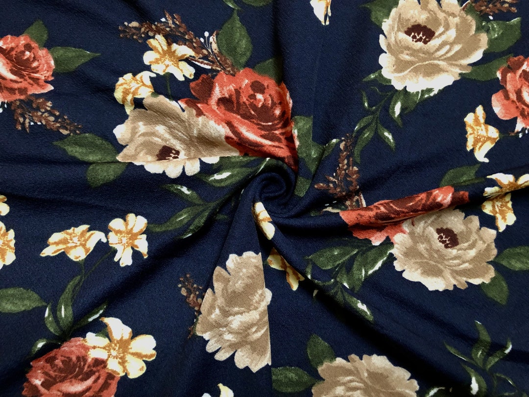Deep Navy/red/yellow & Green Rose Bouquet Liverpool Knit Fabric by the ...