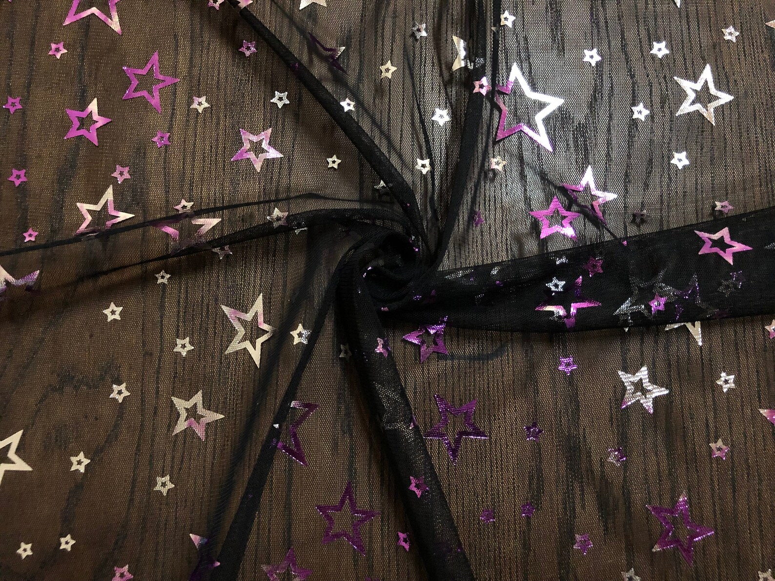 Purple Silver Metallic Stars on Mesh Print Fabric - Etsy
