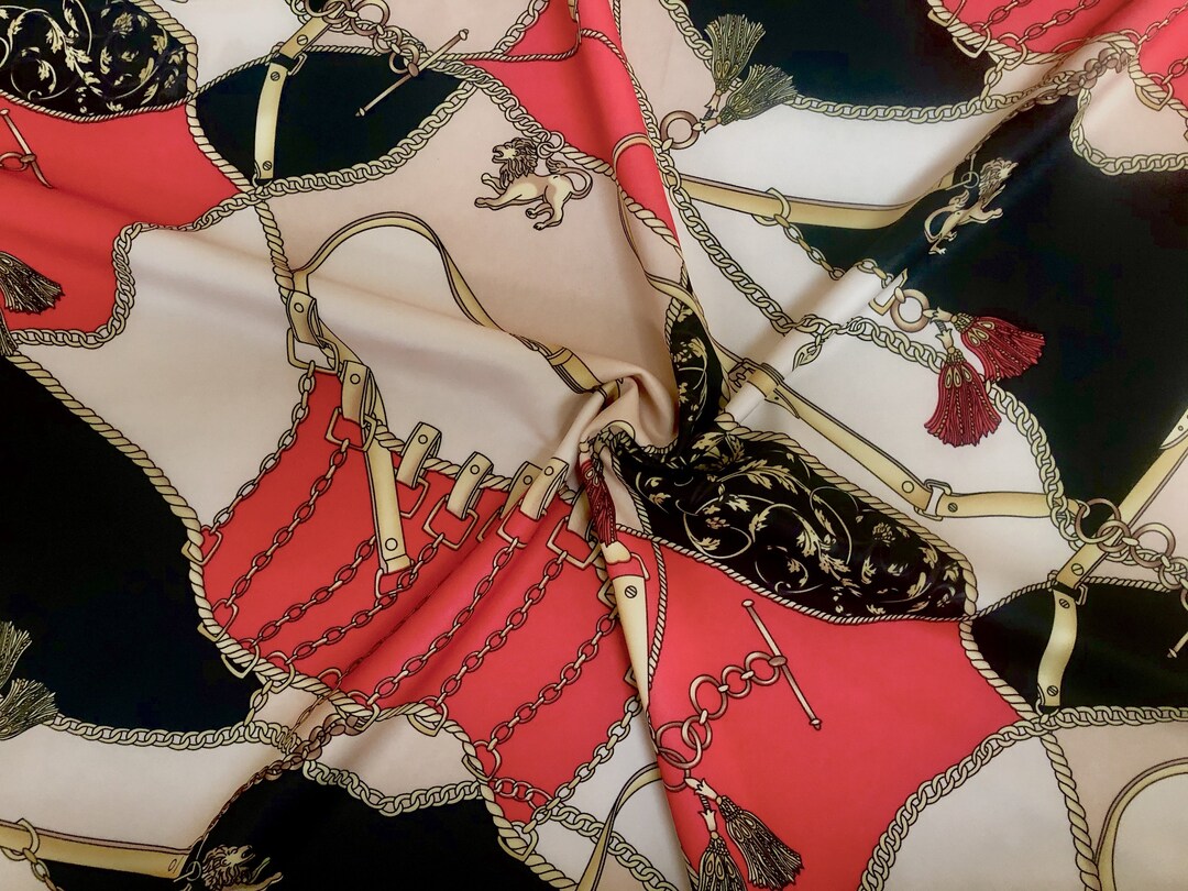 Red Black Peach Ivory Gold Chain Scuba Techno Print Fabric - Etsy