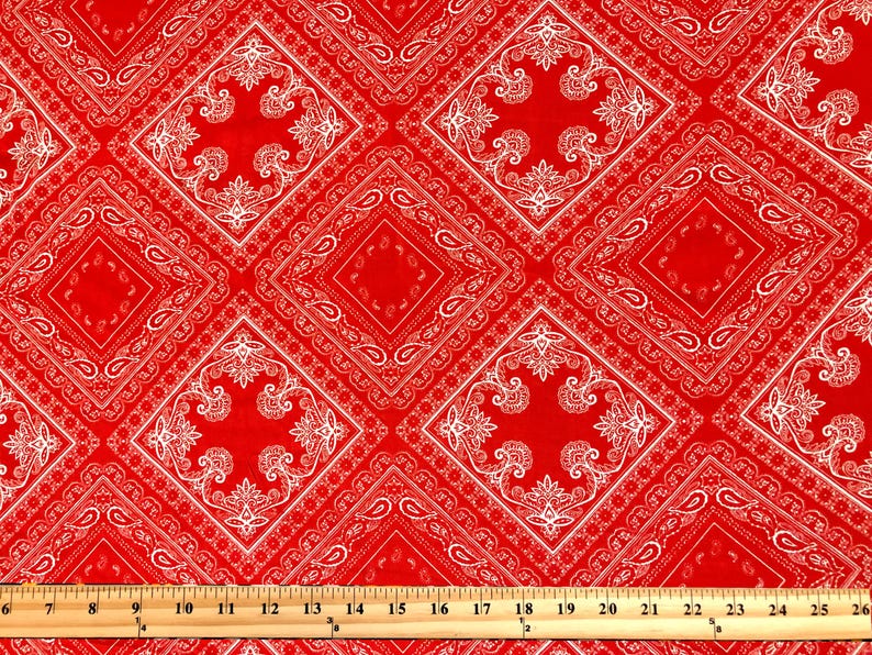 Red/white Bandana Paisley Rayon Challis Fabric by the Yard, 56" Wide - Etsy