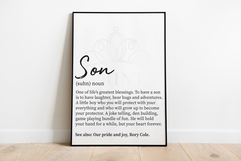 Son Definition Personalised Print, Son Prints, Gifts for Son, Family ...