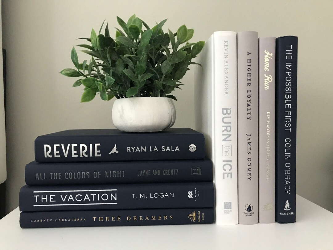 Navy Blue, Gray, White Book Stack, Stackable Books for Staging - Etsy