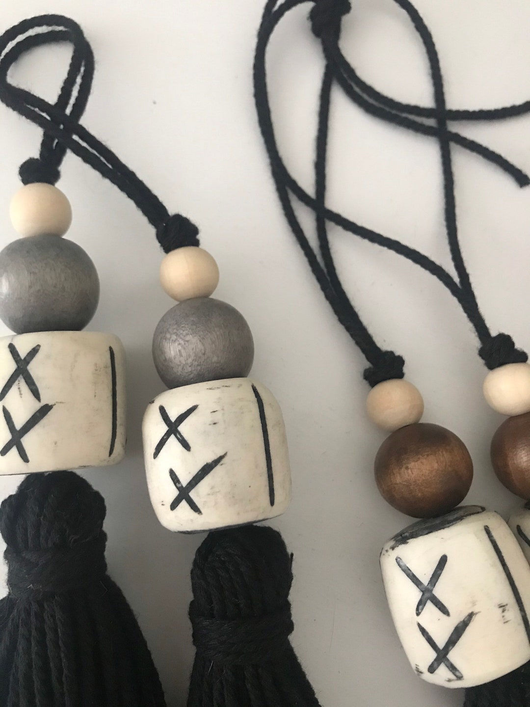 Double Boho African Bone Bead Tassels, Boho Style African Bead With ...