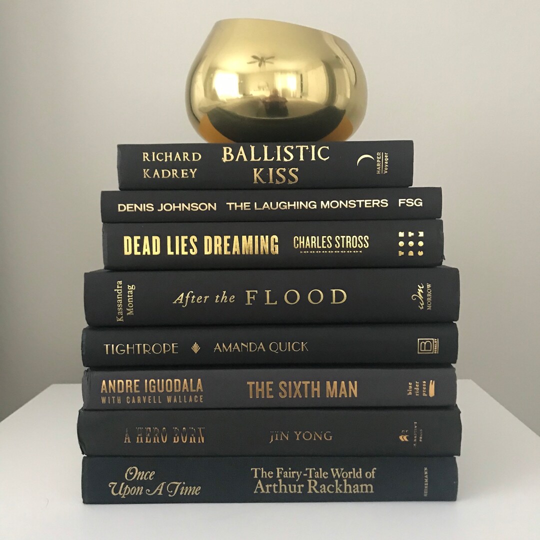 Black Book Stack for Staging, Black and Gold Stackable Books. Bundle of ...