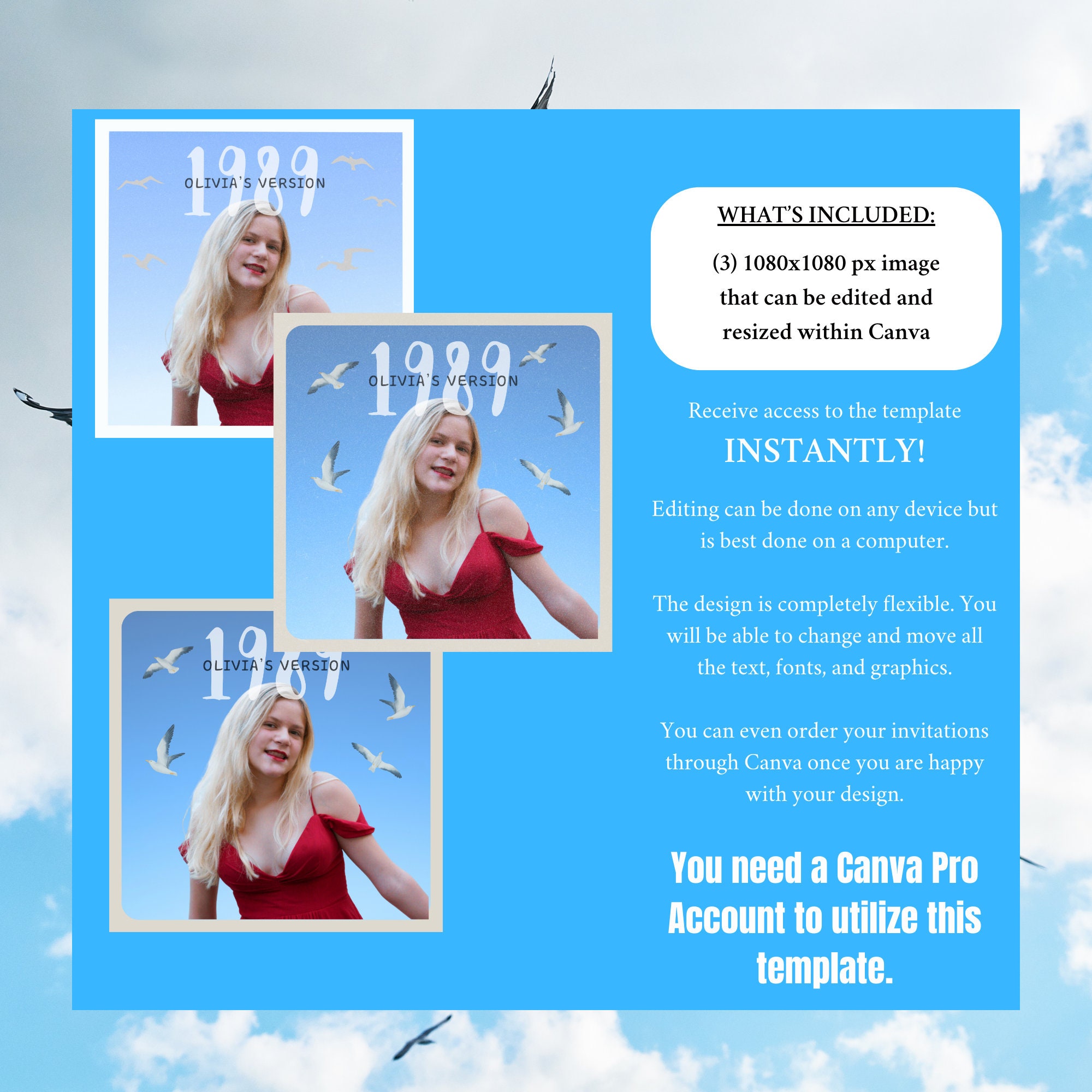 Custom 1989 Canva Template Graphic Digital Download Poster Digital ...