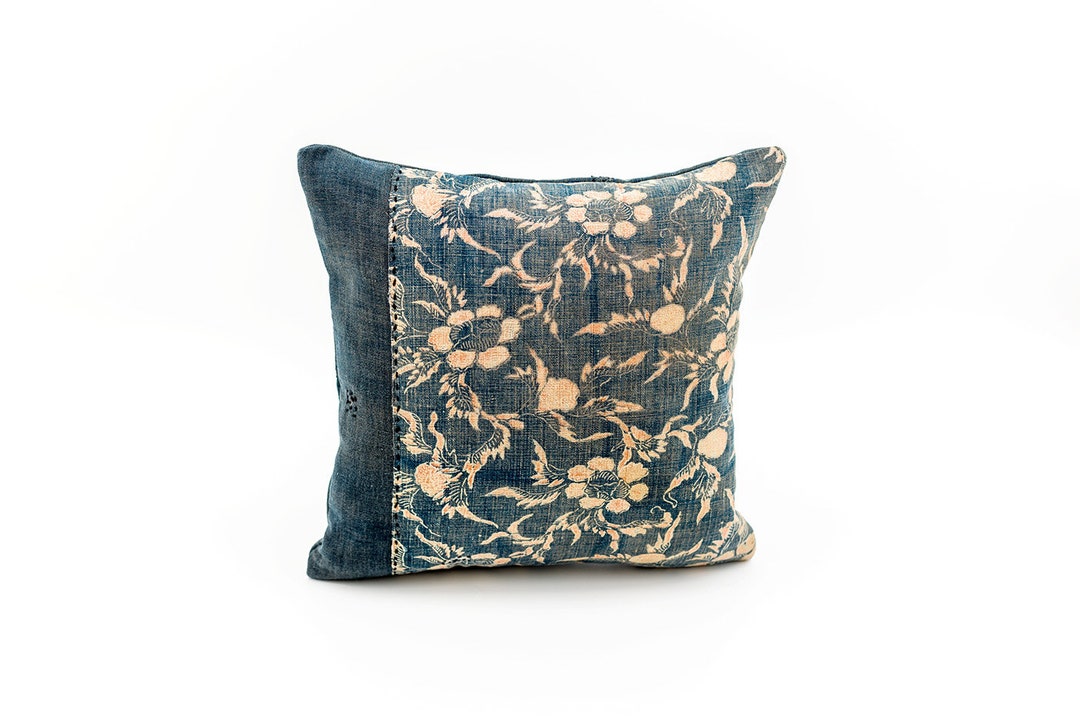 Antique Japanese Katazome Orange Floral Indigo Boro Pillow - Etsy
