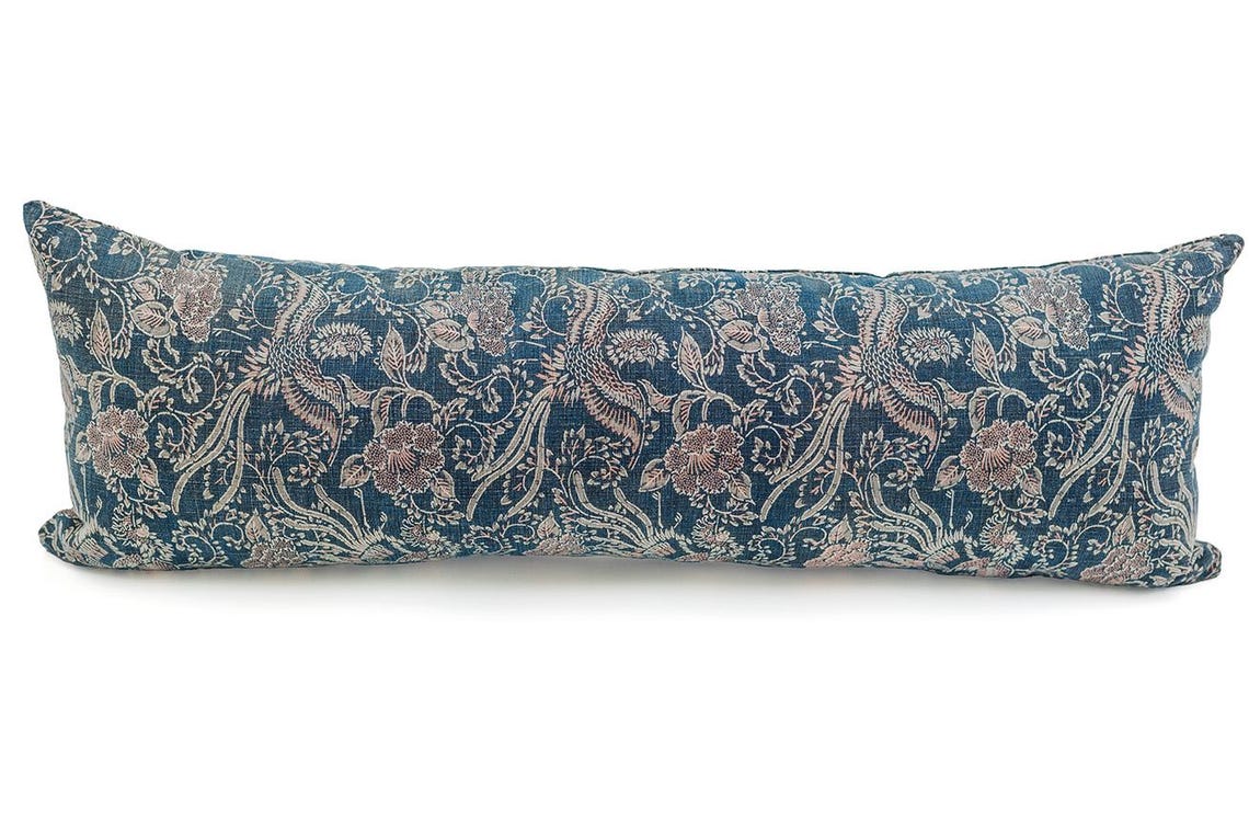 Antique Japanese Boro Katazome Indigo Dyed Phoenix Floral Long Pillow ...