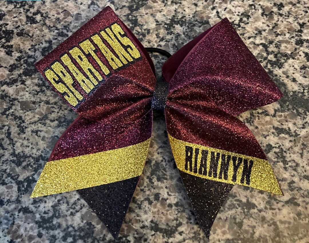 Glitter Cheer Bow, Burgundy and Dark Gold Custom Cheer Bows. Your Team ...
