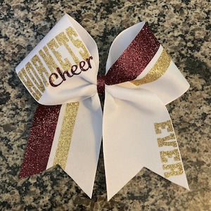 Gold Cheer Bow. Custom Cheer Bows. Great Sideline Cheer School Cheer Bow Gameday Bow Football ...